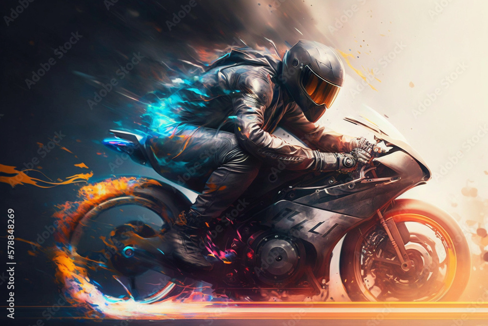 Motorcycle or bike rider speed concept. Motorbike with fire freedom ...