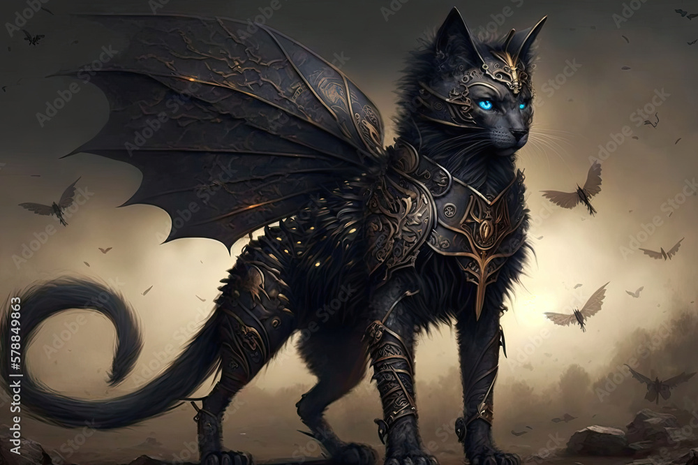 Black And Blue Wolf With Wings