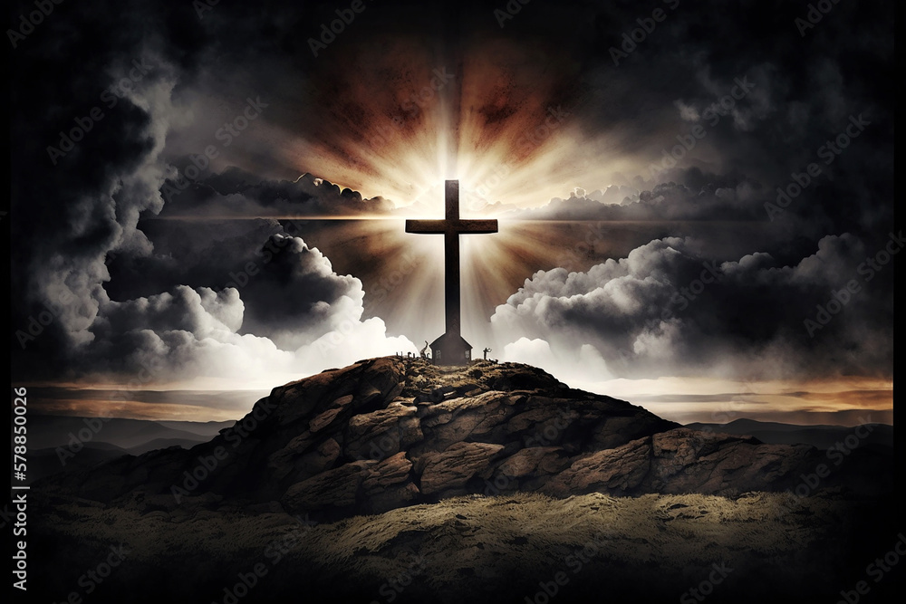 calvary sunset background for good friday he is risen Stock ...