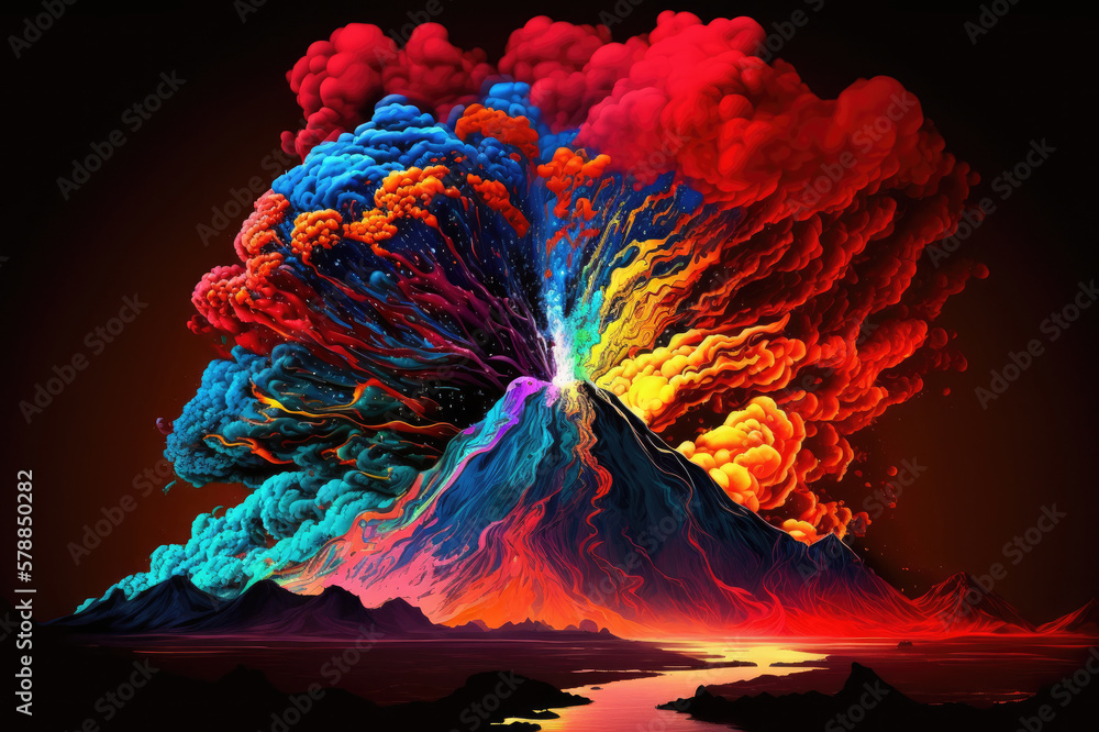 abstract volcano eruption, colorful rainbow colors, background image ...