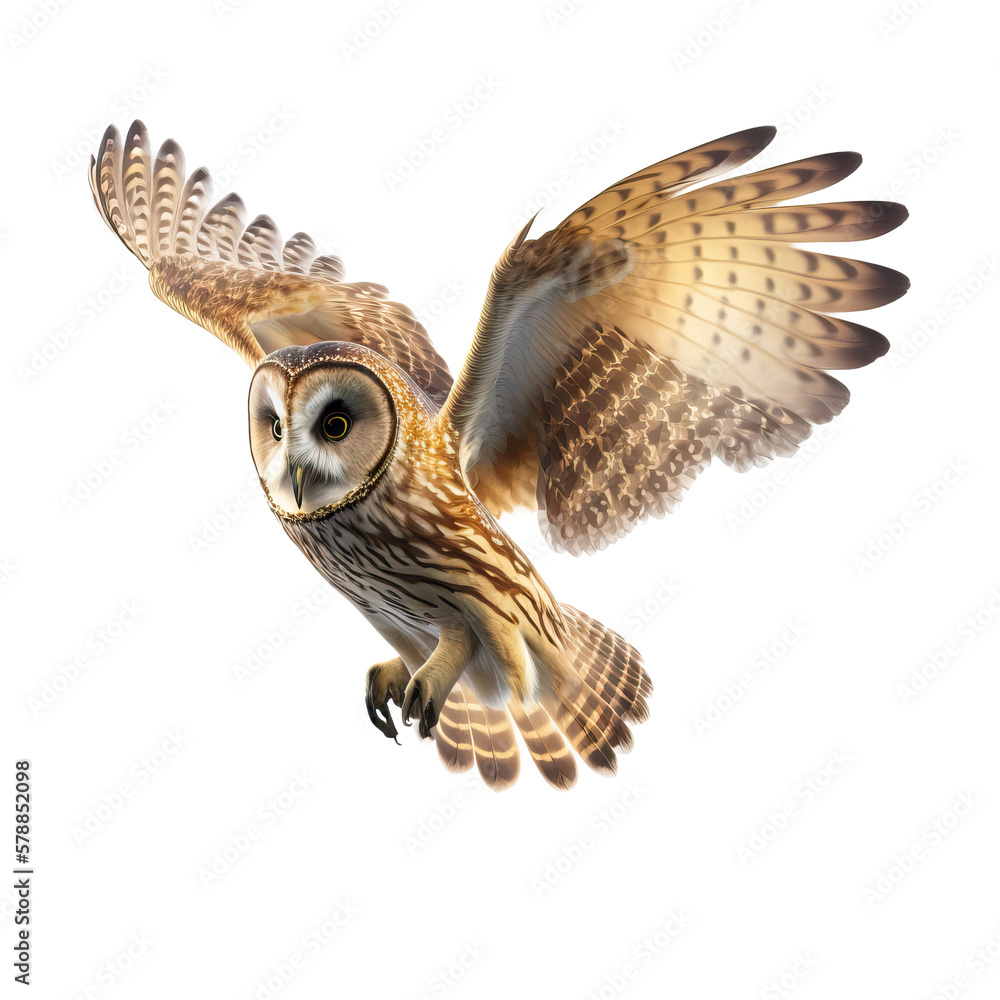 Owl on isolated transparent background. Owl is flying. macro ...