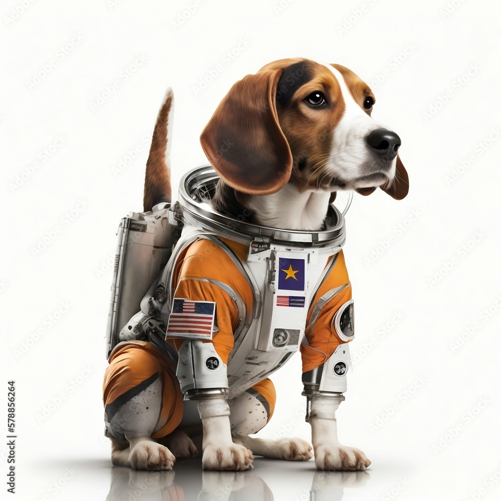 Beagle dog in astronaut suit, white background. Generative AI Stock ...