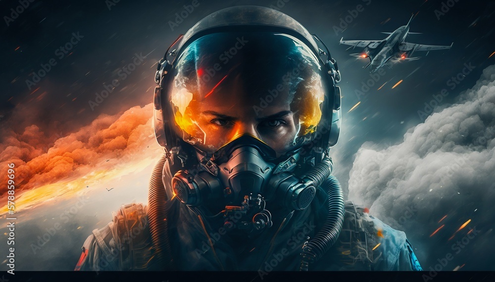 Pilot soldier in helmet in cockpit fighter plane, war. Generative AI ...