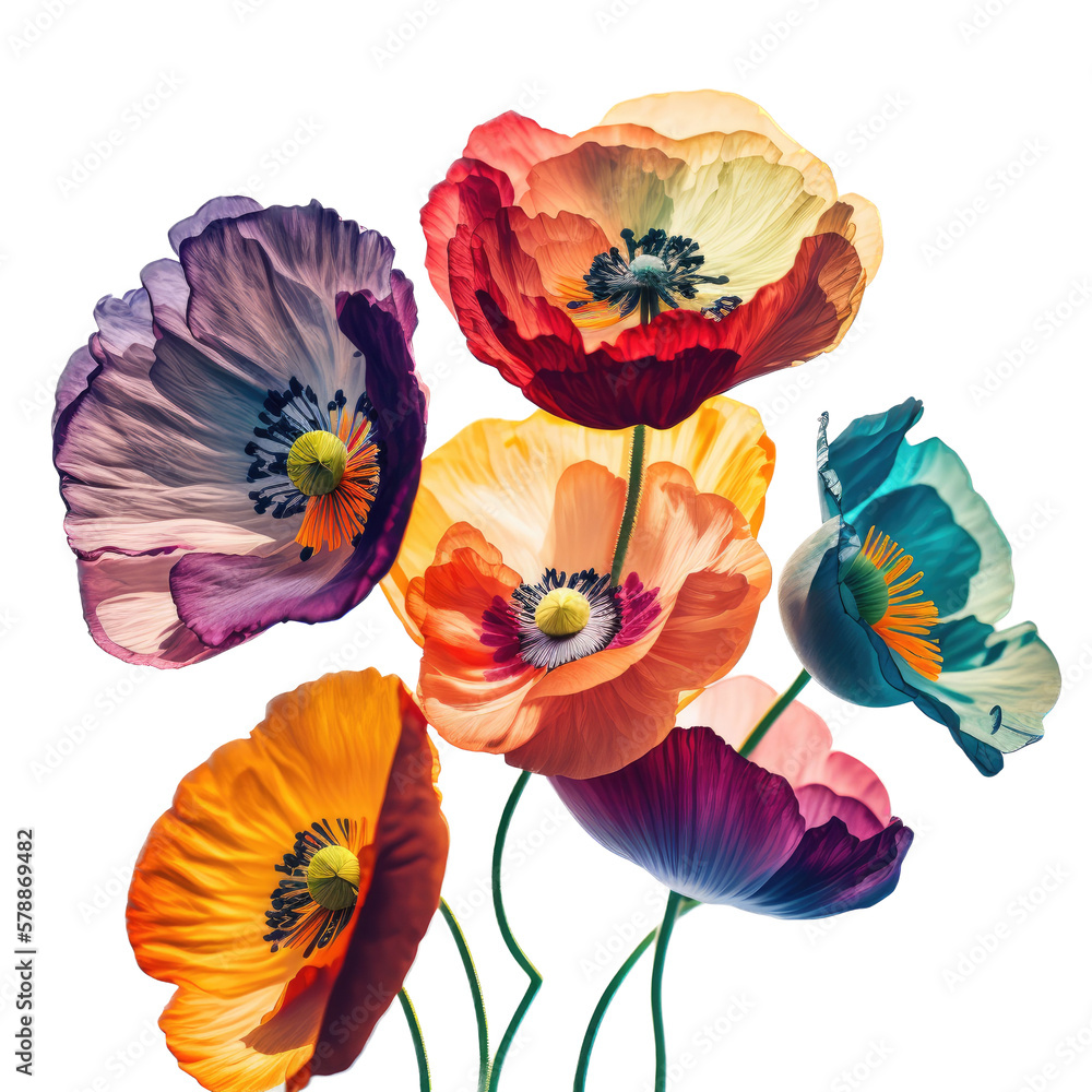isolated orange poppy flowers, spring, illustration, transparent ...