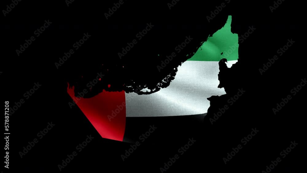 4K waving national flag of United Arab Emirates on the map. With alpha ...