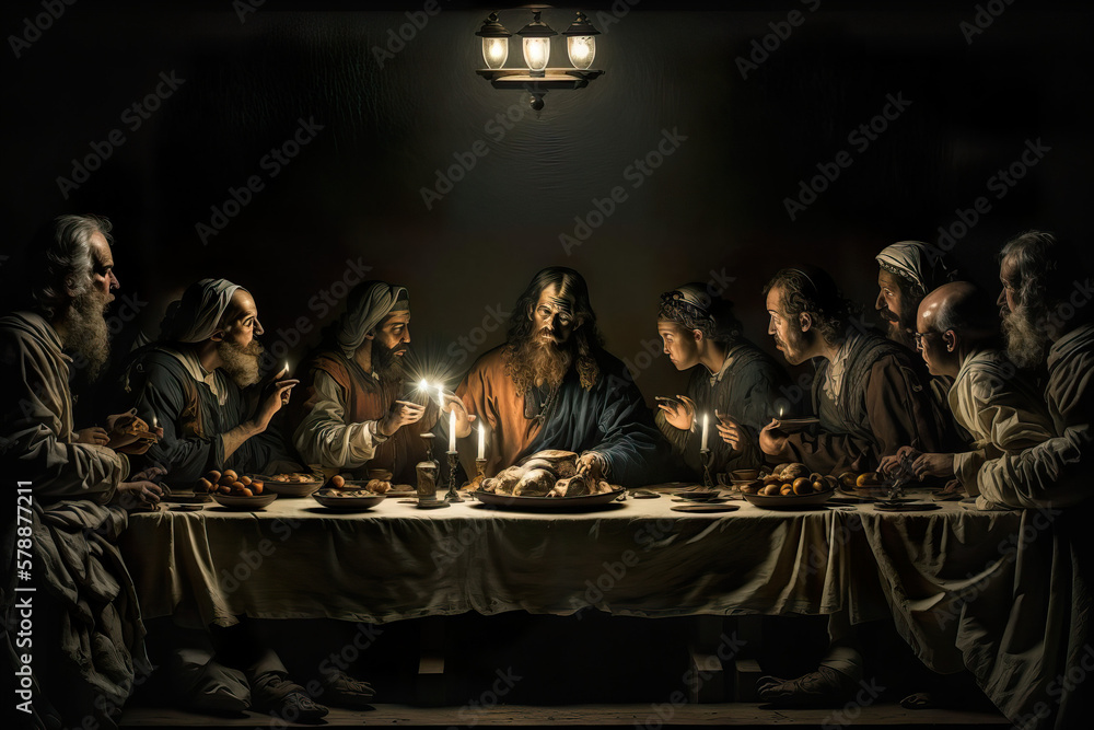 Dramatic portrayal of Jesus and disciples at The Last Supper ...