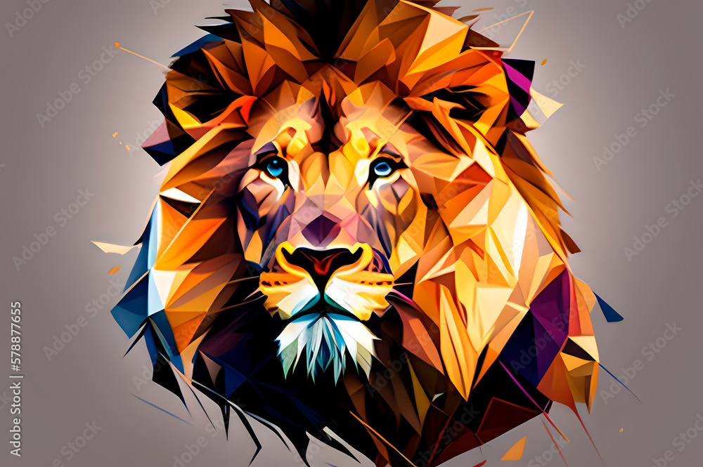 polygonal portrait of a lion on a simple background, a lion made of ...