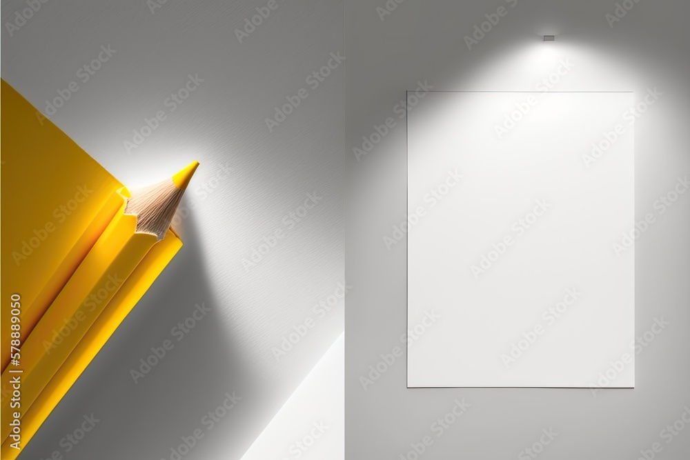 Yellow rectangular shape and an up close photograph of a yellow pencil ...
