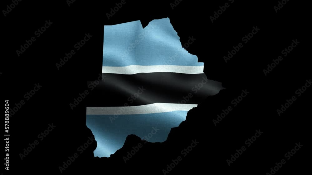 4K waving national flag of Botswana on the map. With alpha channel ...