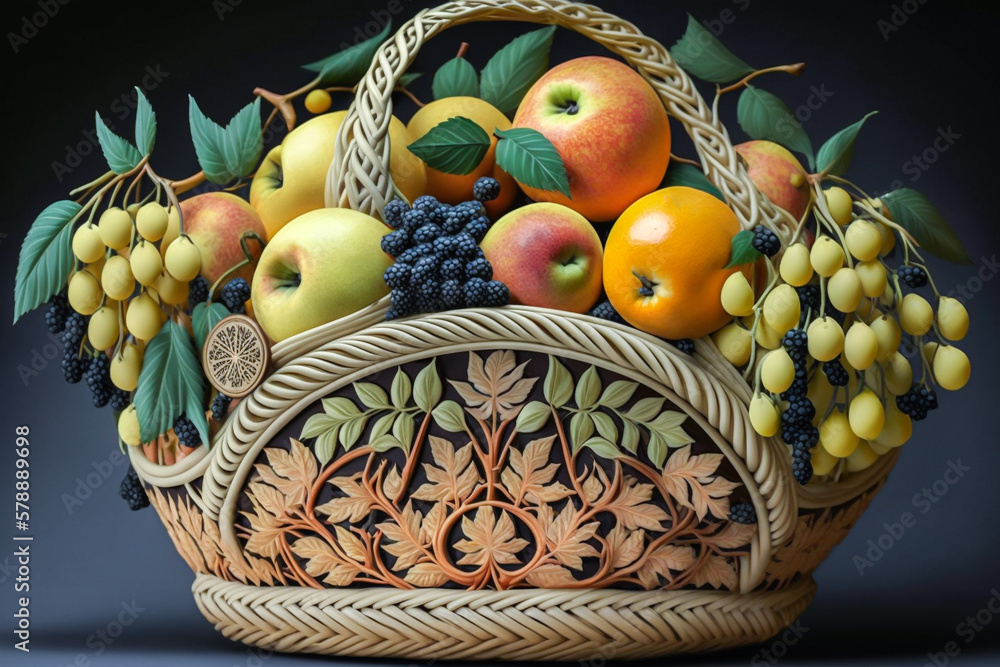 Realistic illustration of fruits in the basket. Detailed, matte texture ...
