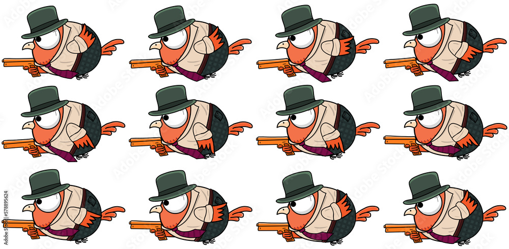 Bird with Gun Animated sprite sheet for video games asset.2D Cartoon ...