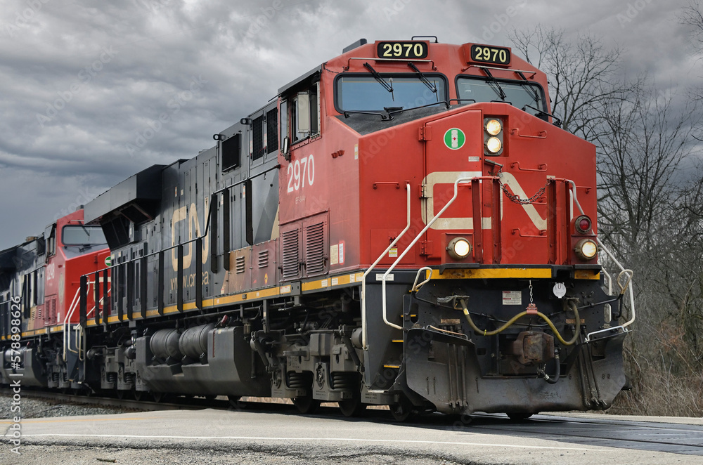 Fotografia do Stock: Locomotives lead a Canadian National Railway ...