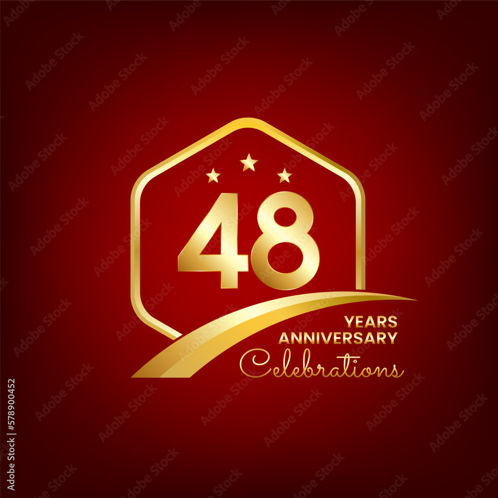 48 years anniversary. Anniversary template design inside of gold ...