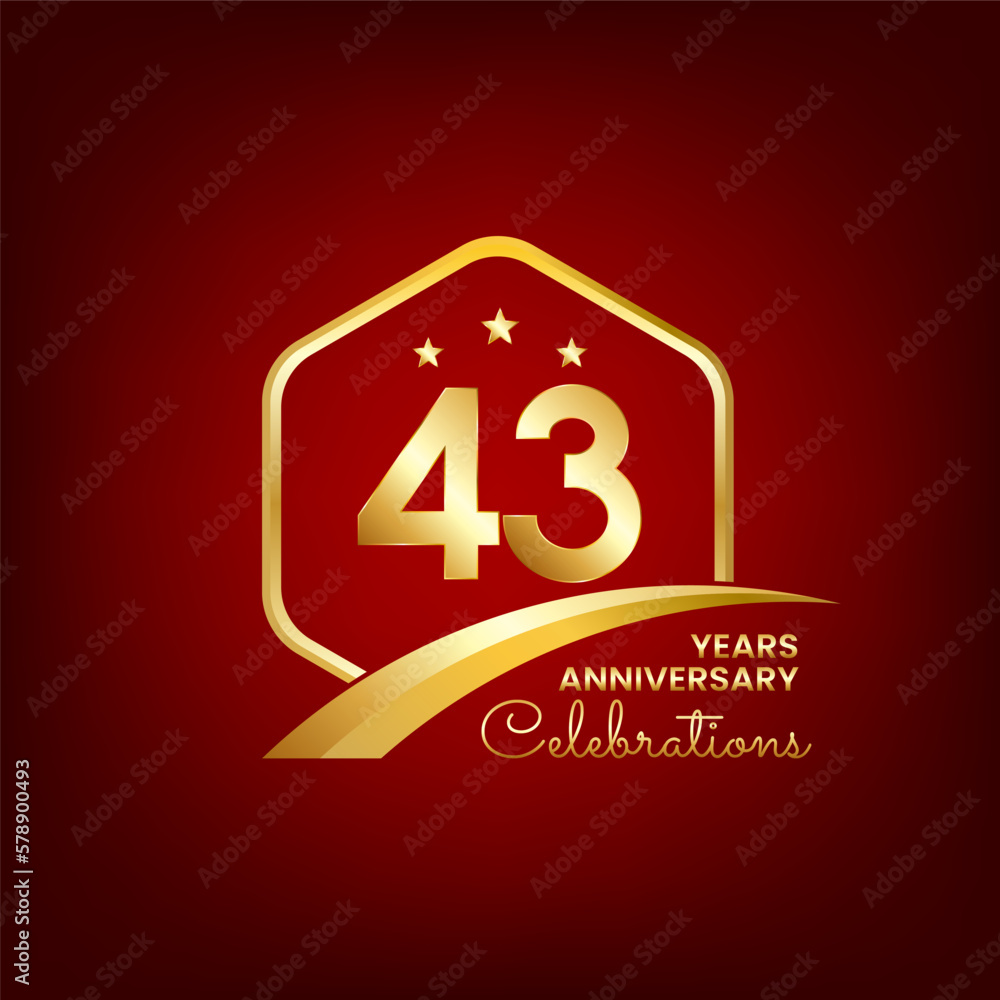 43 years anniversary. Anniversary template design inside of gold ...