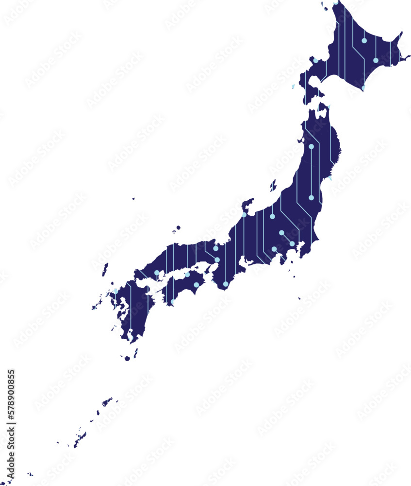 Map of Japan, network line,dot and structure on dark background with ...