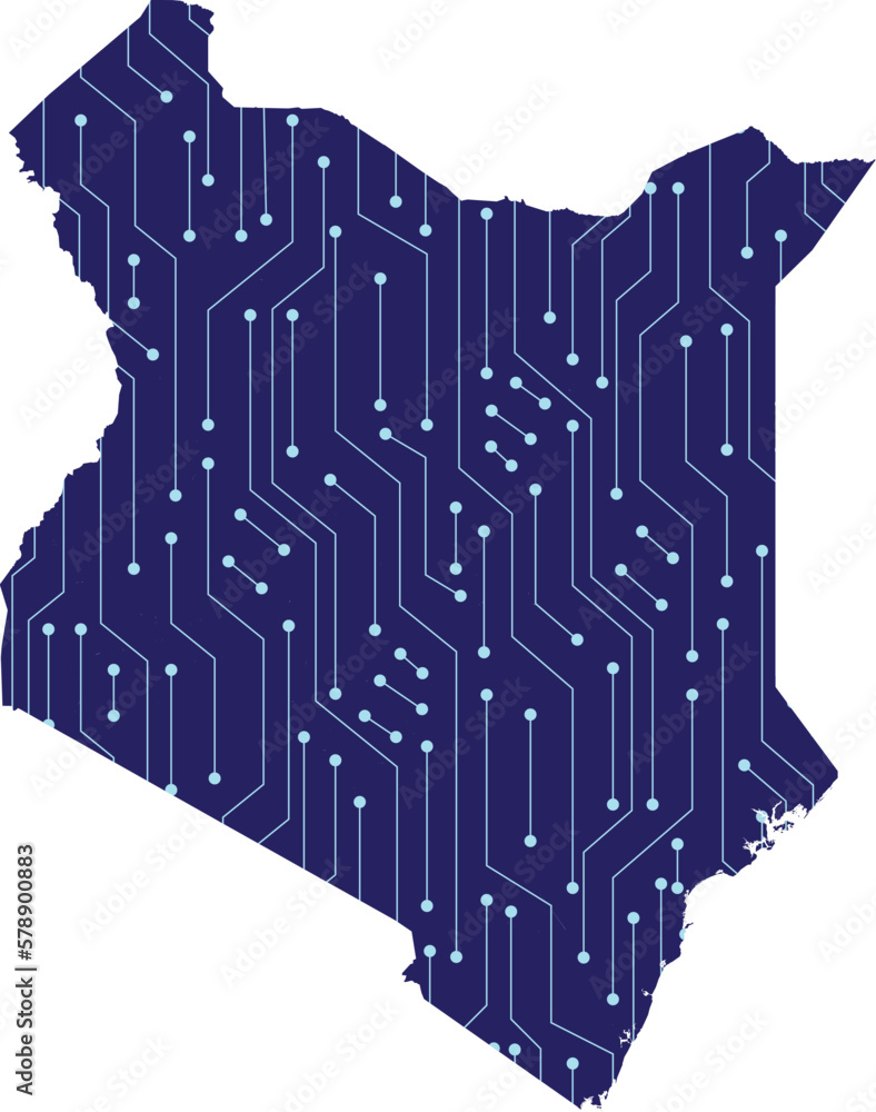 Map of Kenya, network line,dot and structure on dark background with ...