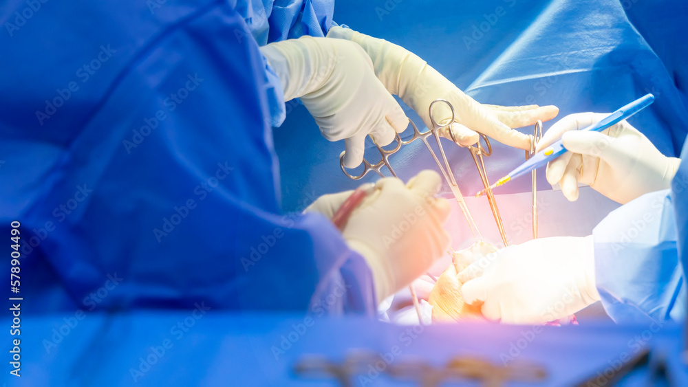 Panorama banner inside operating room.Doctor and team of nurse doing ...