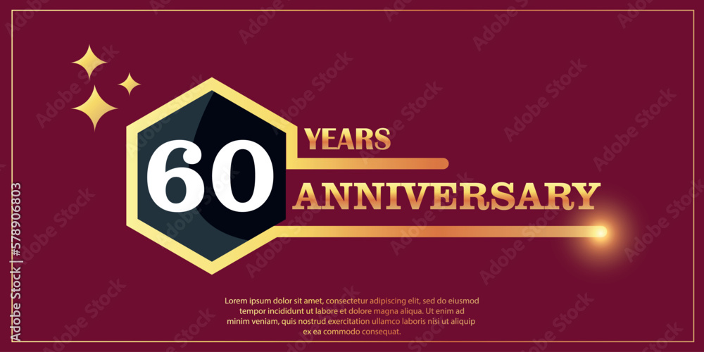 60th anniversary gold color logotype style with hexagon shape with ...