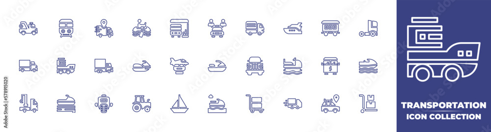 Transportation line icon collection. Editable stroke. Vector ...