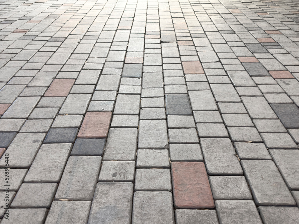 Sidewalk tiles. Closeup of paving slabs background. Street paving slabs ...