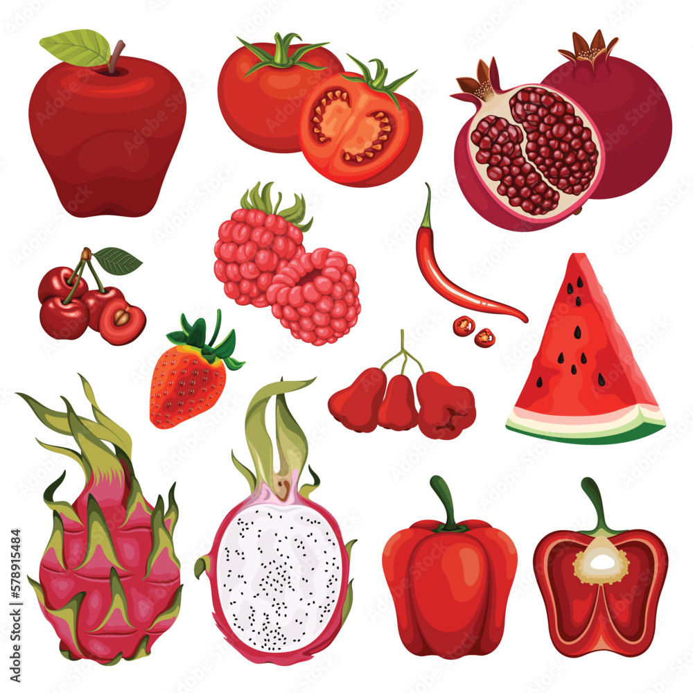 Red Fruits Clipart Fresh Fruit Set Collection Vector illustration Stock ...