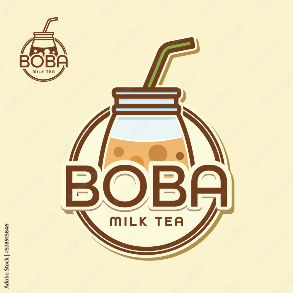 milk tea bubble logo fresh drink concept with flat style design. vector ...