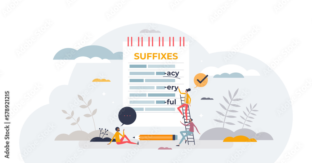 Suffixes english grammar topic to learn word ending types tiny person ...
