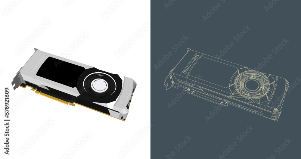 Vector GPU - VGA - Graphic card - Graphics processing unit line art ...