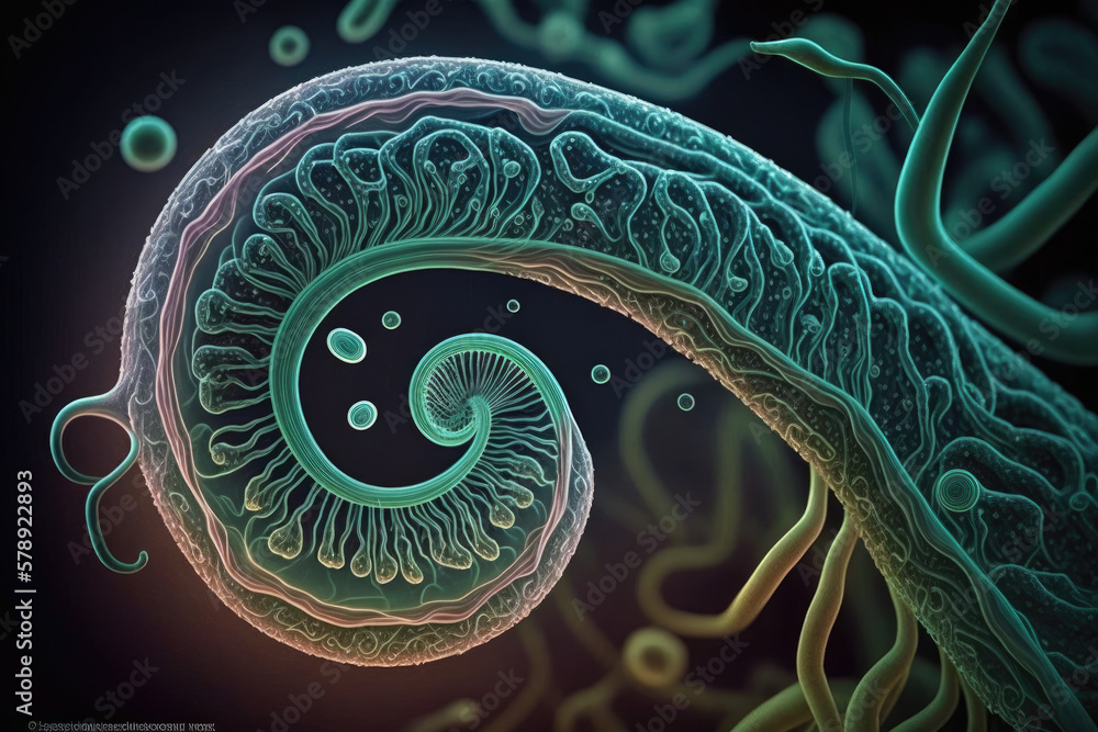 Helicobacter pylori in microscope. Bacterias. Generative AI Stock ...