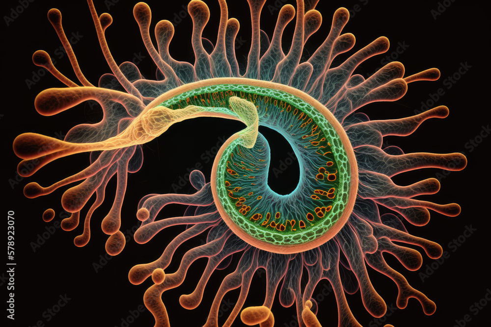 Helicobacter pylori in microscope. Bacterias. Generative AI Stock ...