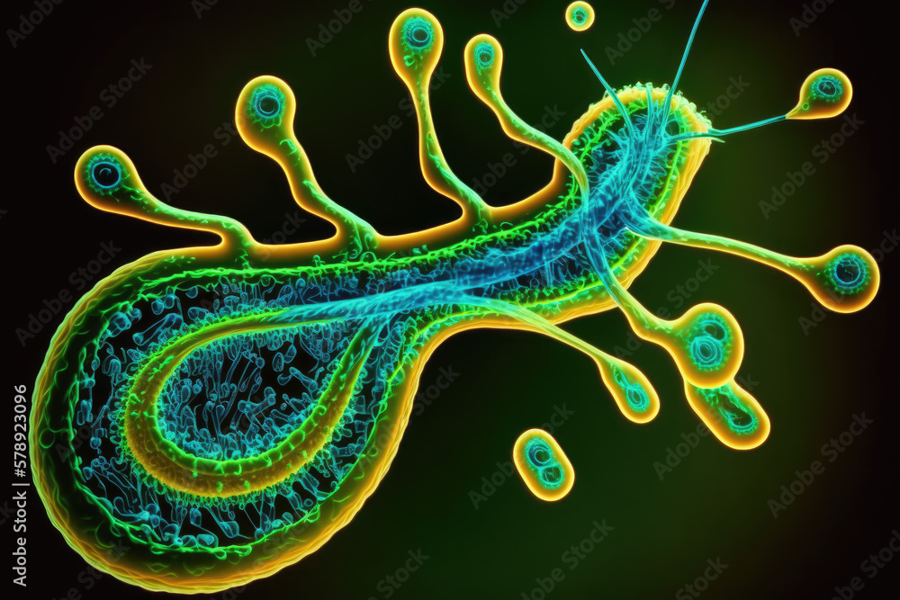 Helicobacter pylori in microscope. Bacterias. Generative AI Stock ...