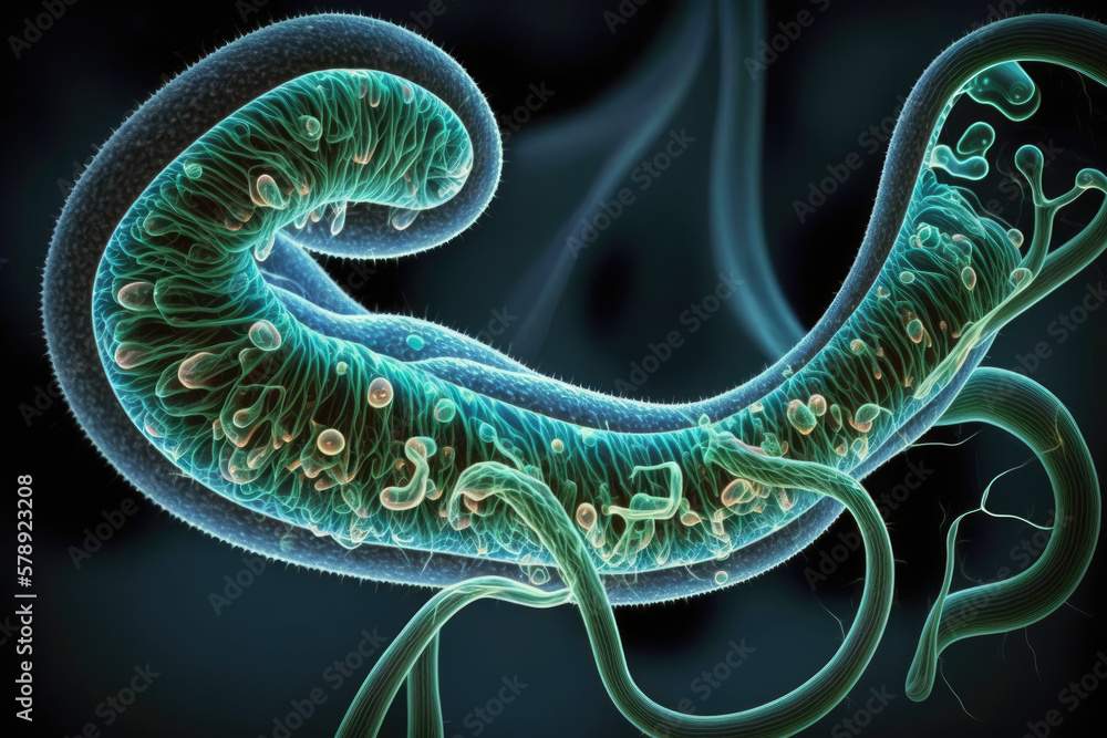 Helicobacter pylori in microscope. Bacterias. Generative AI Stock ...