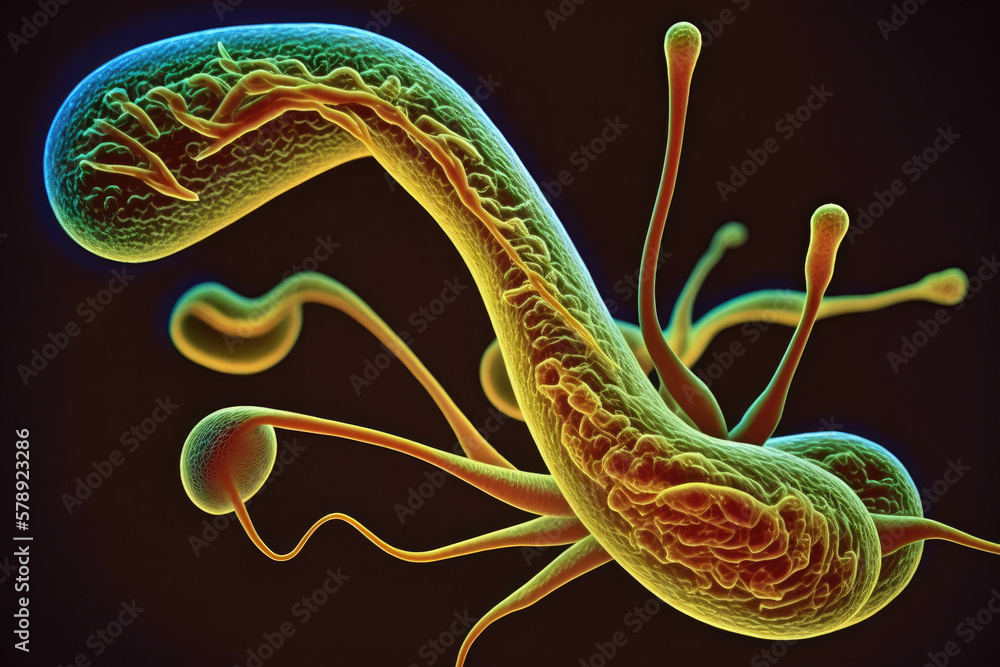 Helicobacter pylori in microscope. Bacterias. Generative AI Stock ...