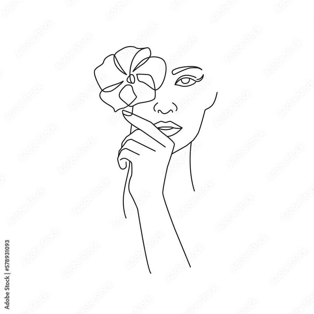 Woman Face with Flower One Line Drawing. Female Head Minimalist Line ...