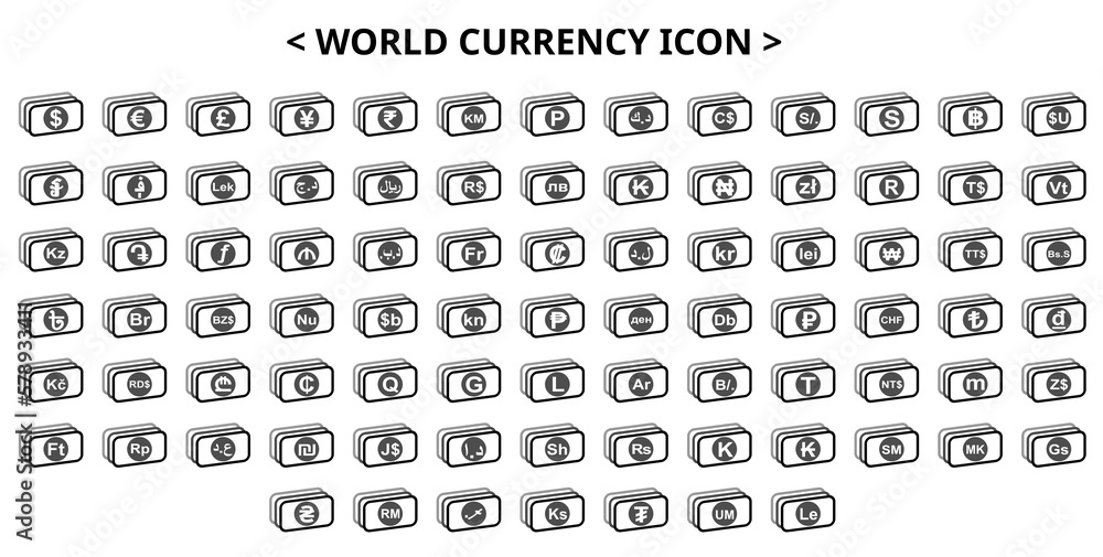 set of icons for bank note currency symbol all countries in the world ...