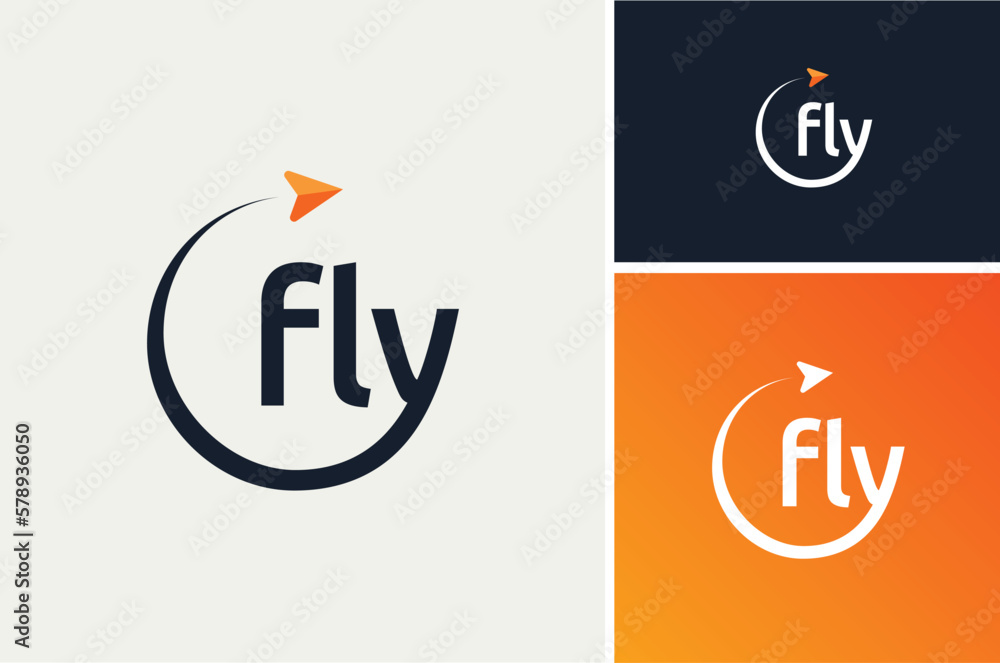 Paper Plane with Fly Lettering Typography Word Mark for Flight Aircraft ...