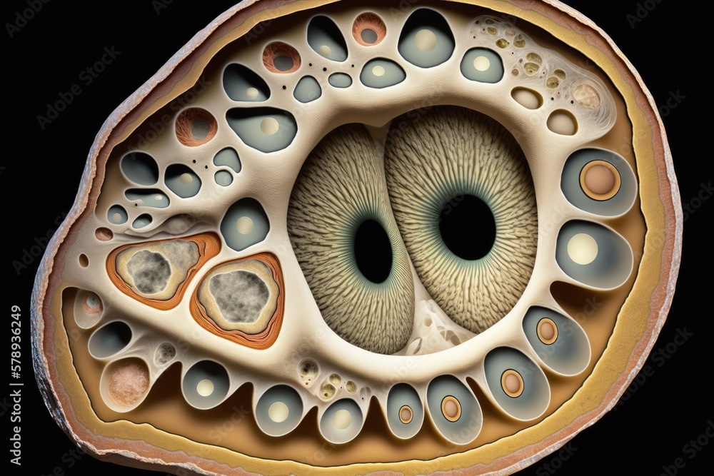 Septaria mineral stone, sectioned horizontally. Nodules on the septum ...