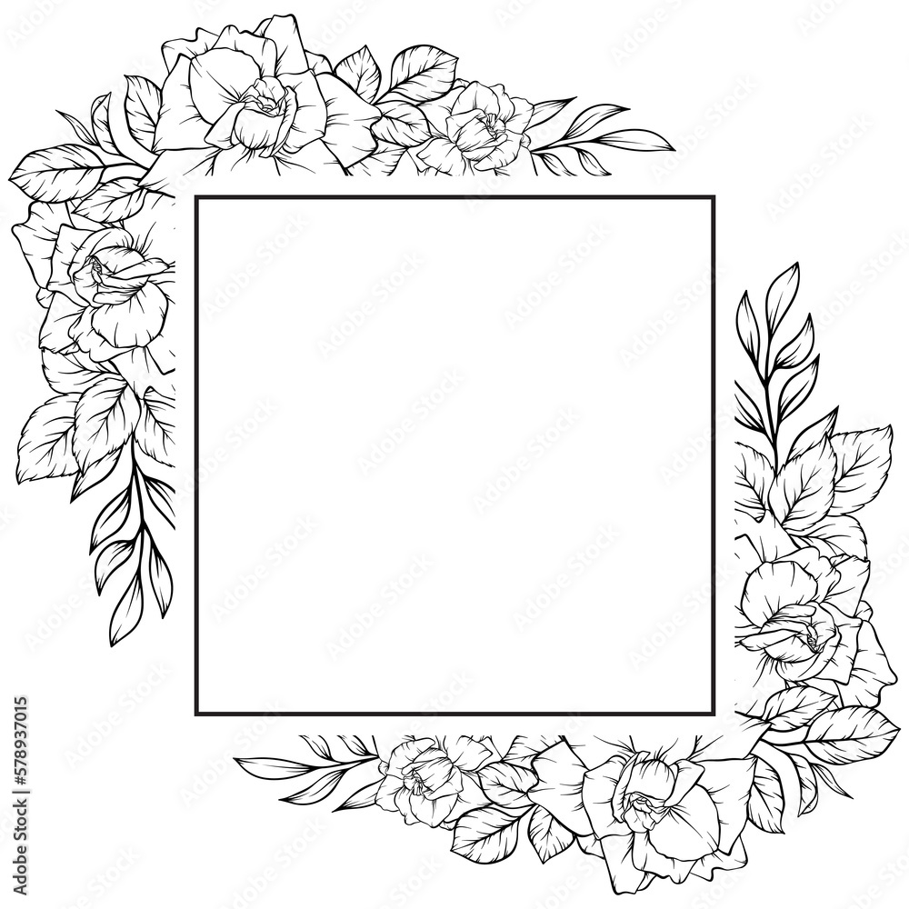 rose flower frame outline decoration Stock Illustration | Adobe Stock