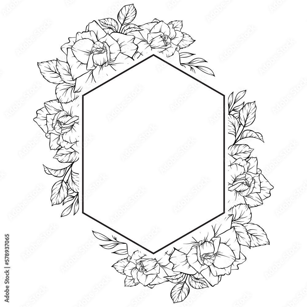 rose flower frame outline decoration Stock Illustration | Adobe Stock