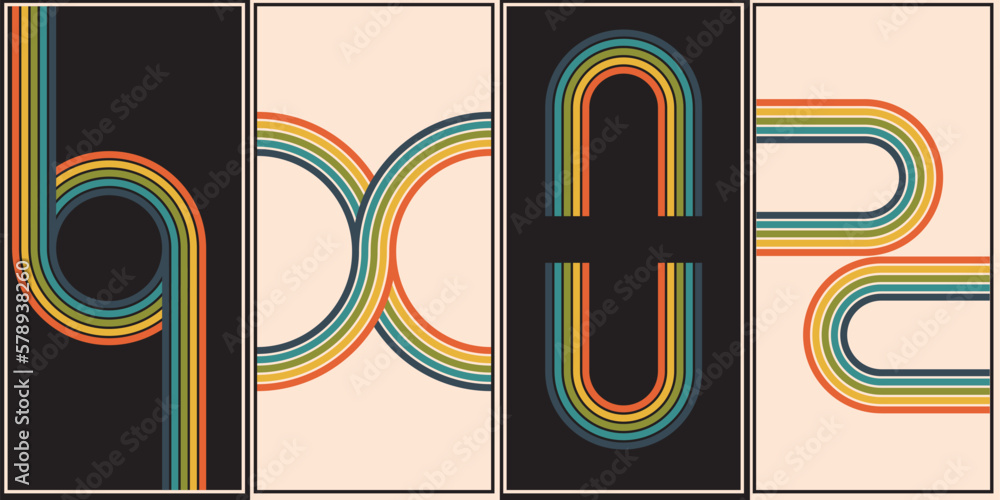 Geometric pattern posters from 70s ,retro style , vintage rainbow color ...