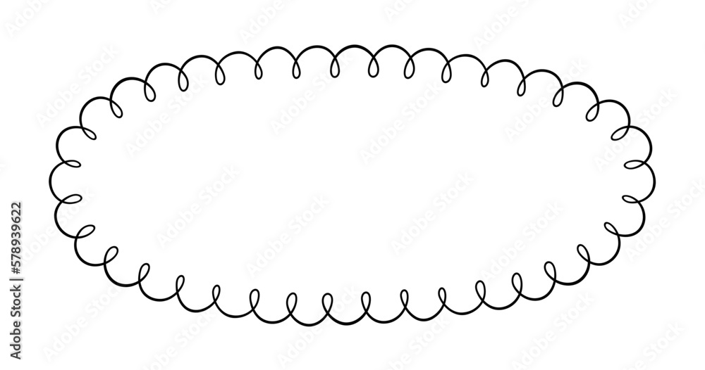 Doodle circle oval scalloped frame. Hand drawn scalloped edge ellipse ...