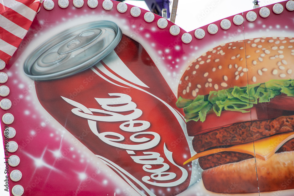 Coca Cola advertisement sign logo and brand text us carbonated soft ...