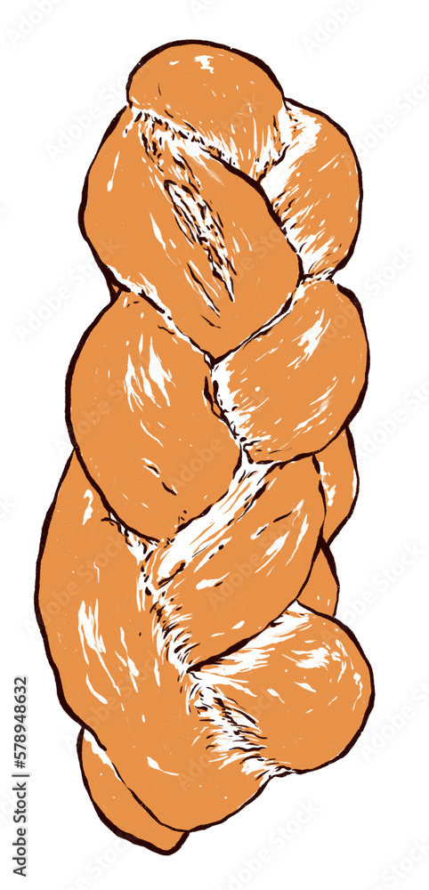 fresh challah bread loaf illustration top view - traditional jewish ...