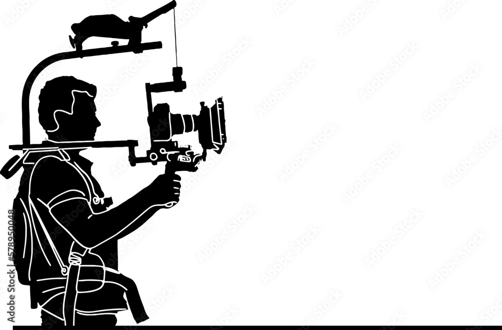 Silhouette of Cinematographer wearing Camera Gimbal Support Lightweight ...