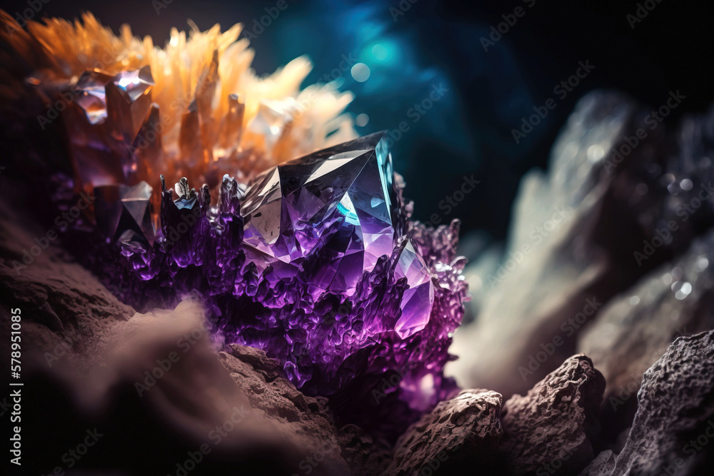 amethyst crystal, artificial illustration of the shimmering mineral ...