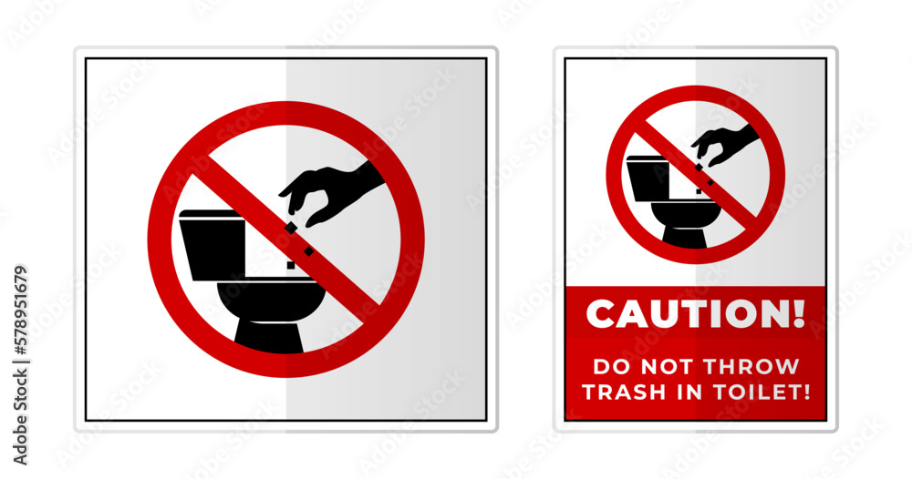 Do not Throw Trash in Toilet Sign Label Symbol Icon Vector Illustration ...