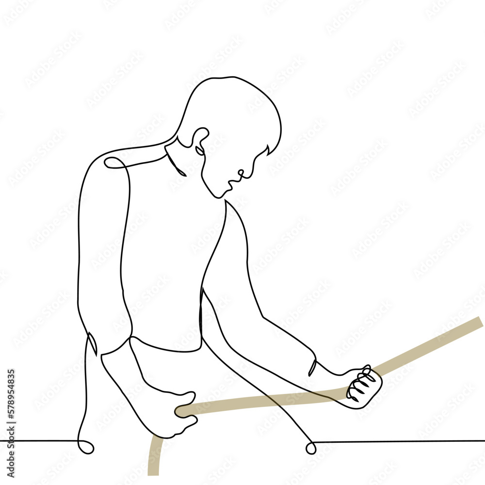 man pulling thick rope - one line drawing vector. concept tug of war ...