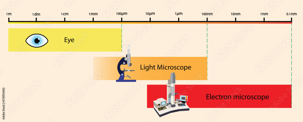 illustration of physics, Looking at small objects with the eye and with ...