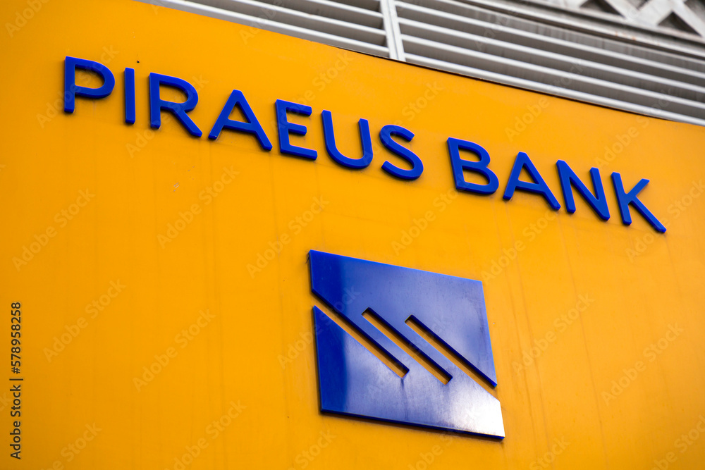 Signage and logo of Piraeus Bank in Athens, Greece Stock Photo | Adobe ...