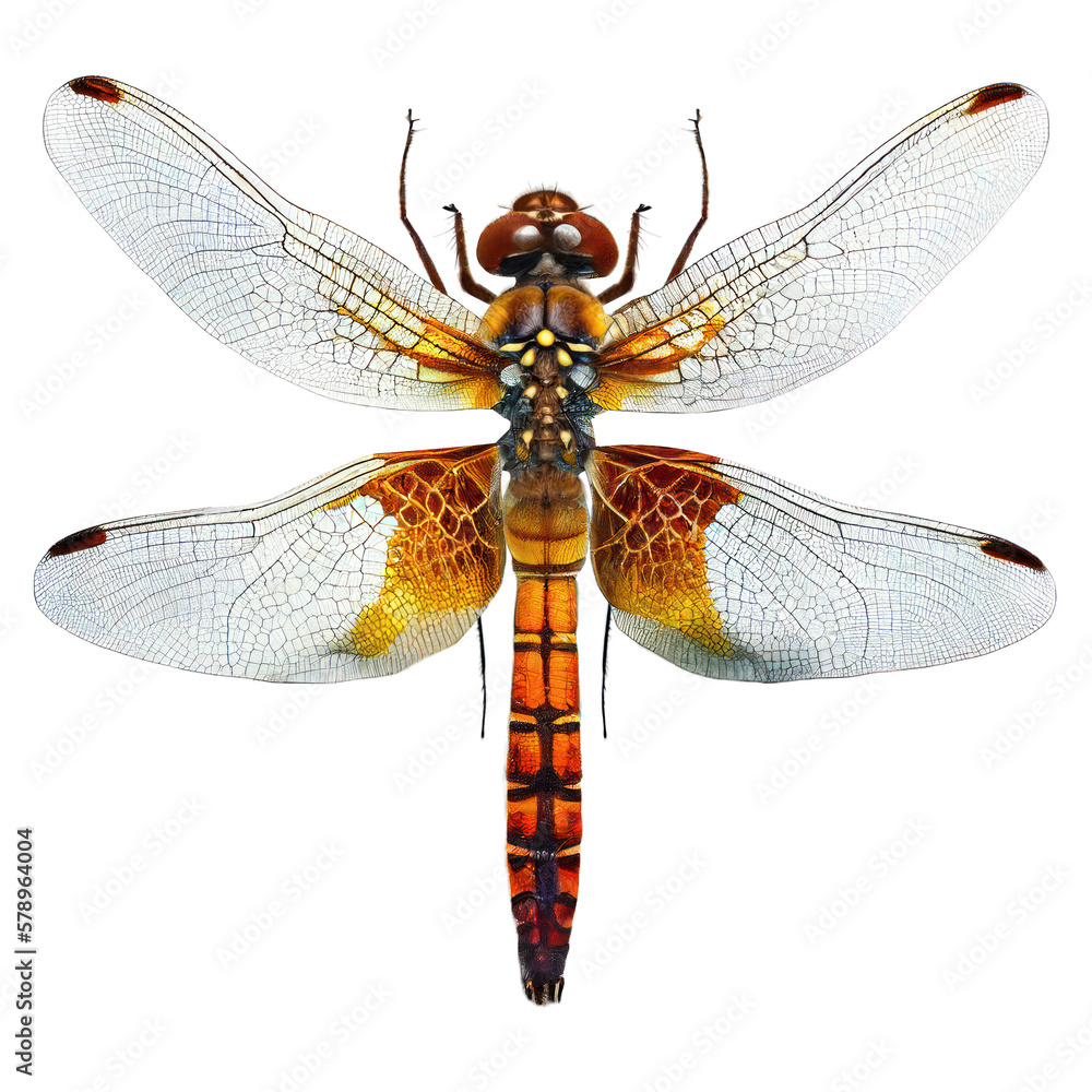 orange dragonfly top view , isolated on transparent background cutout ...